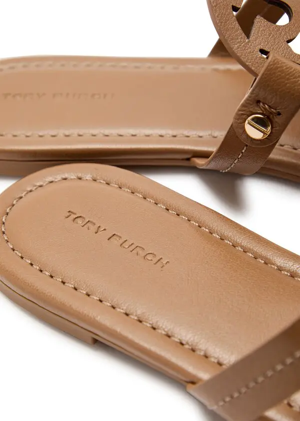 Tory Burch Miller Logo Leather Flip Flops - Tan