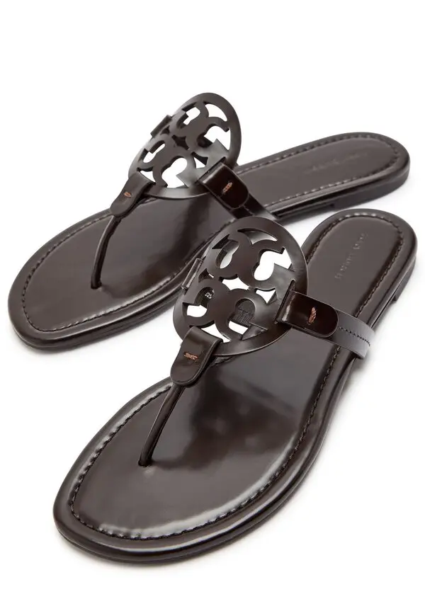 Tory Burch Patent Leather Flip Flops With Logo - Brown