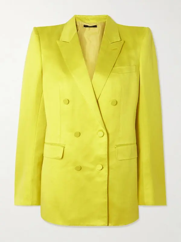 TOM FORD Double-breasted Cotton And Silk-blend Hammered-satin Blazer - Yellow