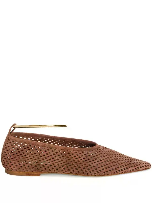 JIL SANDER Perforated Pointed-toe Ballerina Flats With Ankle Ring