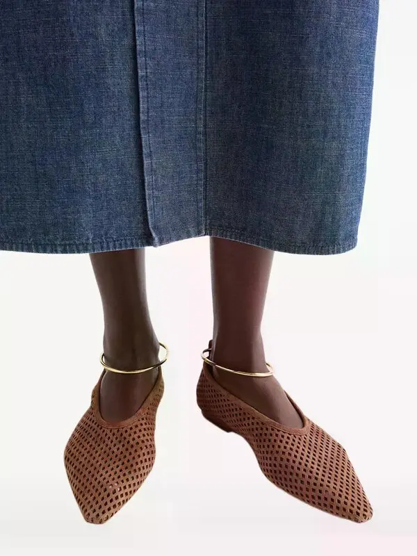JIL SANDER Perforated Pointed-toe Ballerina Flats With Ankle Ring