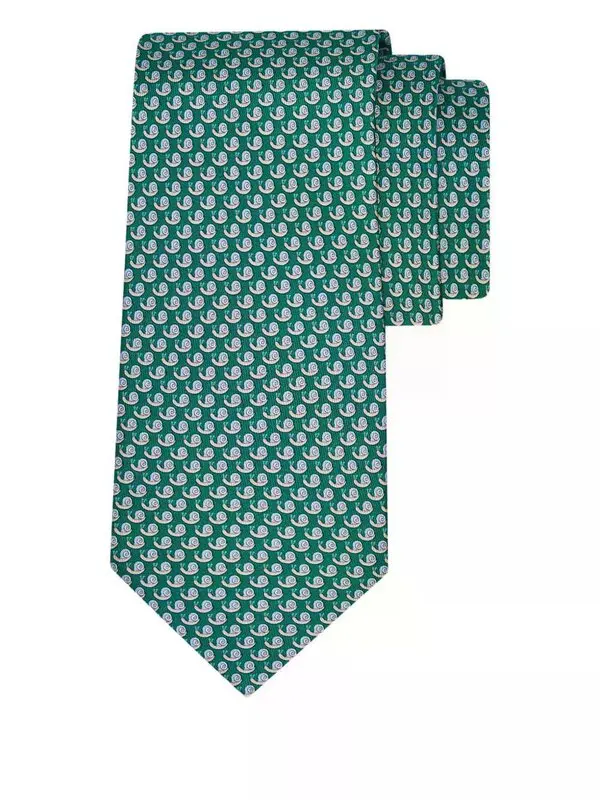 FERRAGAMO Snail Print Silk Tie - Green