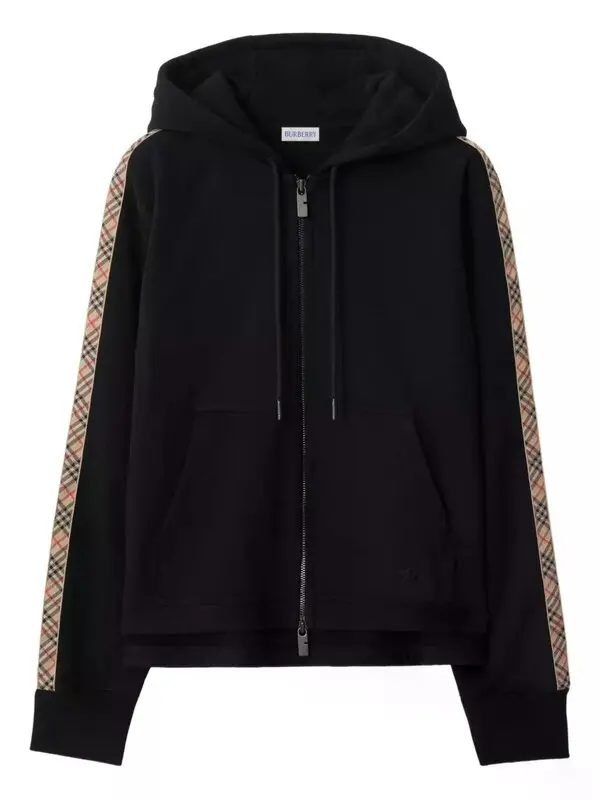 Burberry Checked-trim Zip-up Hoodie - Black
