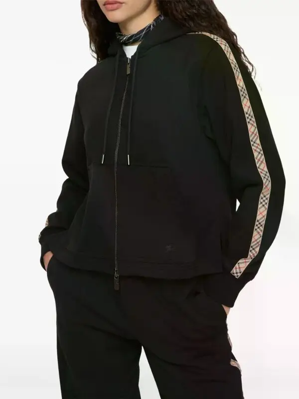 Burberry Checked-trim Zip-up Hoodie - Black