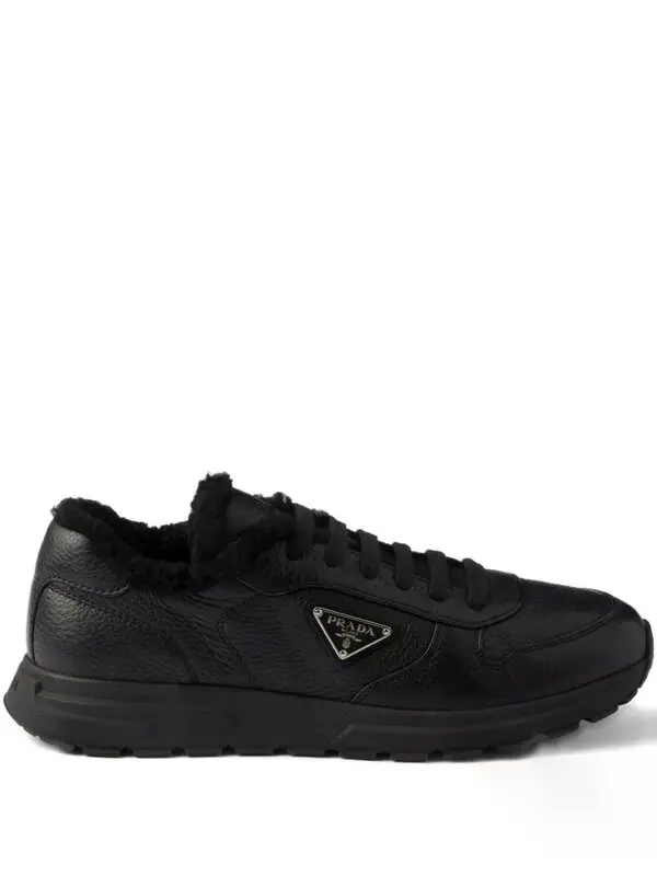 Prada Leather Sneakers With Shearling Lining - Black