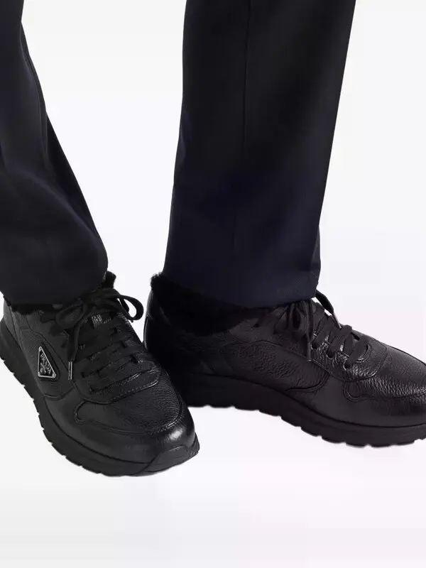 Prada Leather Sneakers With Shearling Lining - Black