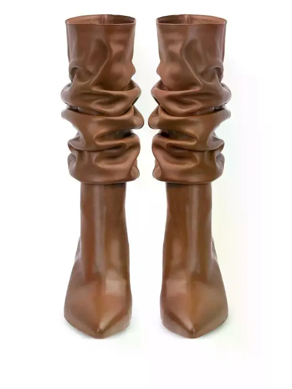 GINISSIMA Eva Slouchy Leather Knee-high Boots - Brown