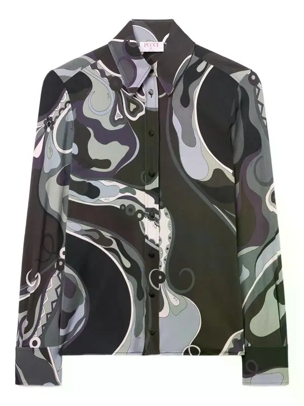 Emilio Pucci Orchidee Print Satin Shirt - Black
