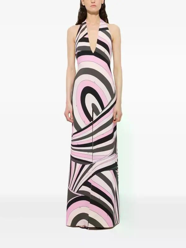 Emilio Pucci Printed V-neck Long Dress