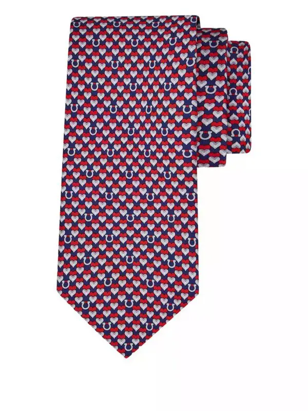 FERRAGAMO Heart And Gancini Print Neck Tie