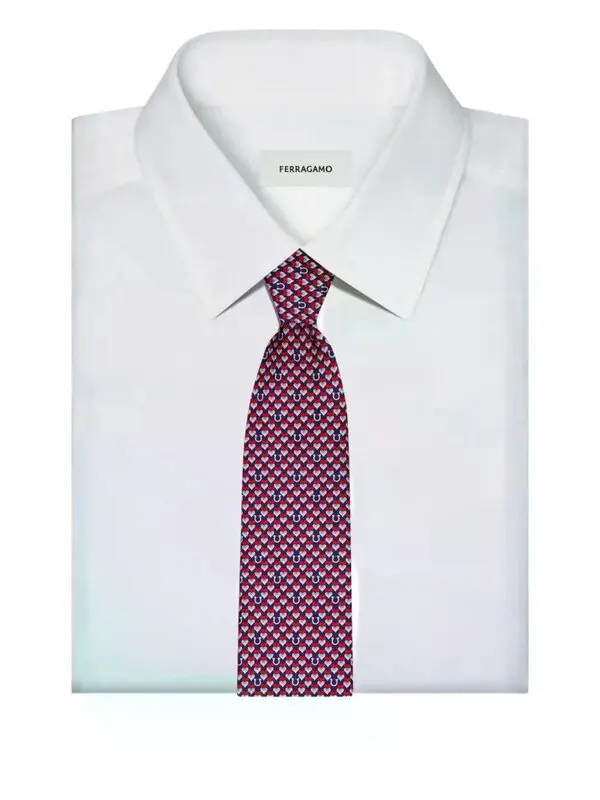 FERRAGAMO Heart And Gancini Print Neck Tie
