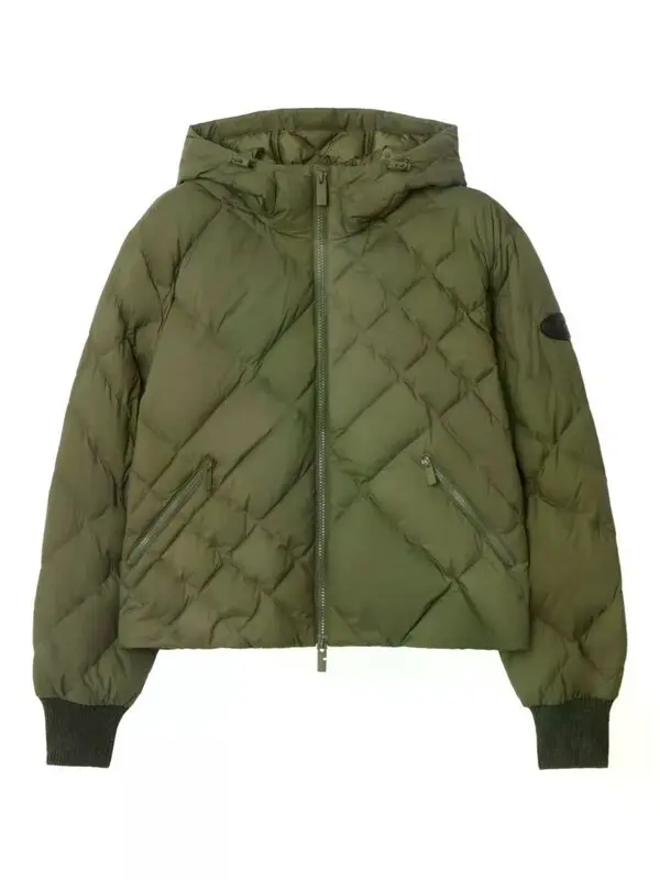 Burberry Check-stitch Hooded Puffer Jacket - Green