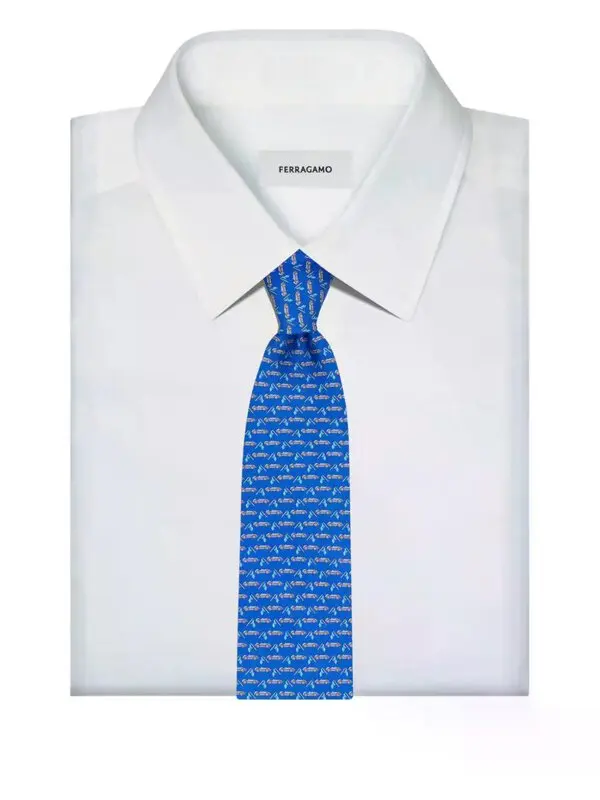 FERRAGAMO Printed Silk Tie - Blue
