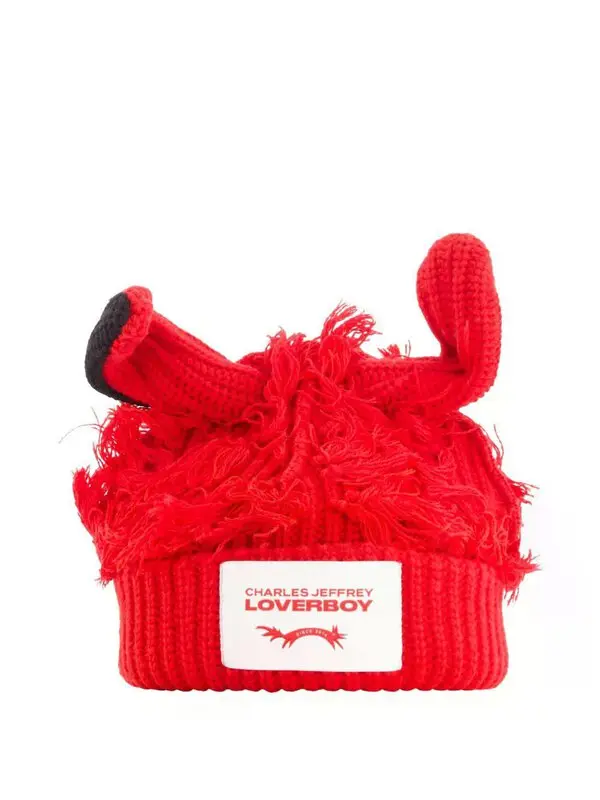 CHARLES JEFFREY Shaggy-ears Ribbed Hat - Red