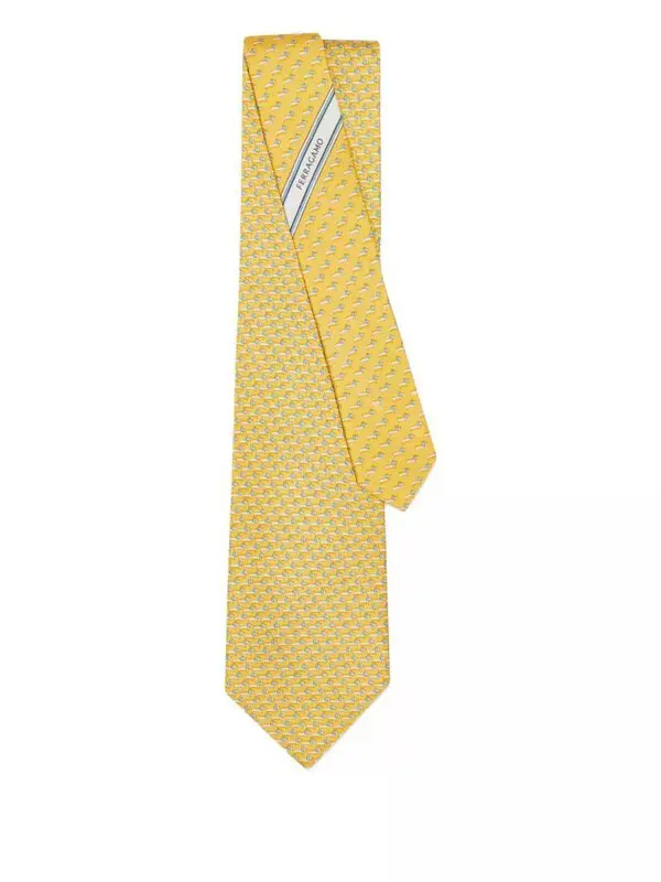 FERRAGAMO Printed Silk Neck Tie - Yellow