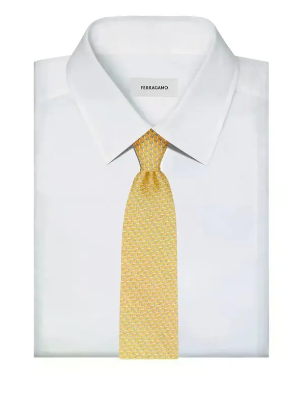 FERRAGAMO Printed Silk Neck Tie - Yellow