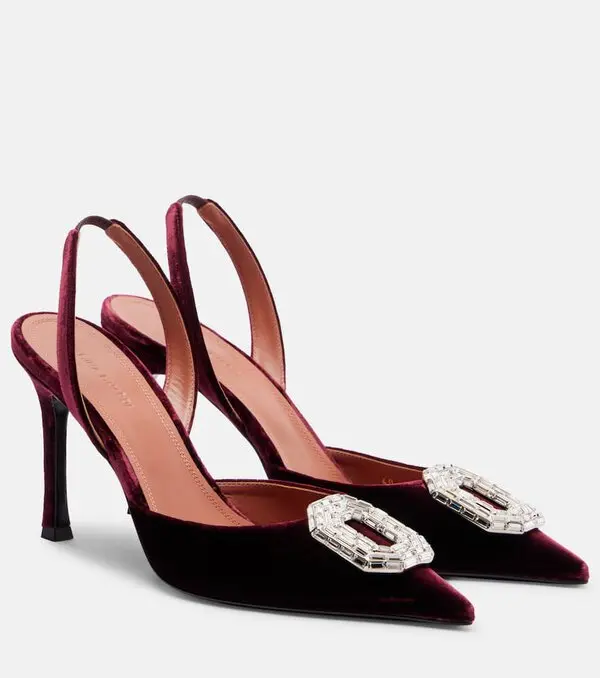 Amina Muaddi Camelia 90 Velvet Slingback Pumps - Burgundy