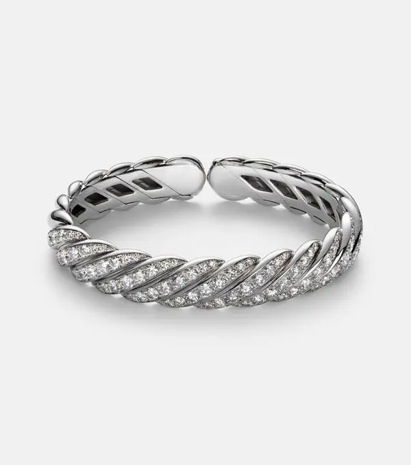 David Yurman Sculpted Cable Flex 18kt White Gold Bracelet With Diamonds - Silver