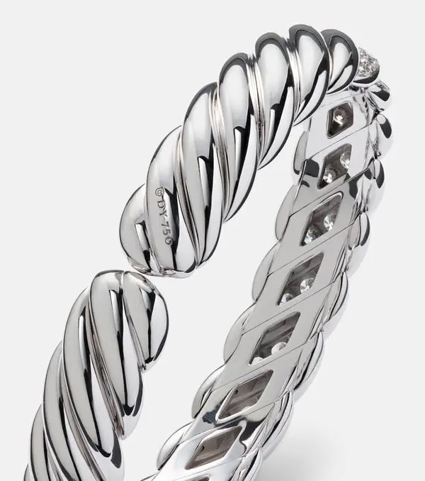 David Yurman Sculpted Cable Flex 18kt White Gold Bracelet With Diamonds - Silver