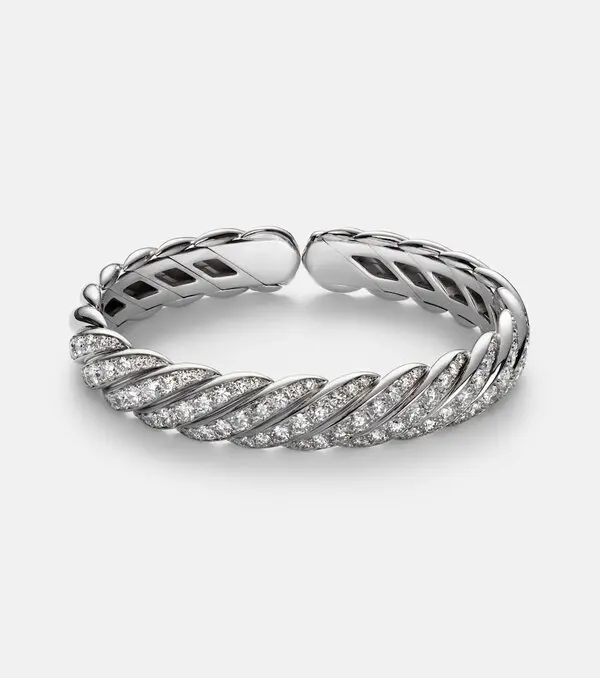 David Yurman Sculpted Cable Flex 18kt White Gold Diamond Bracelet - Silver