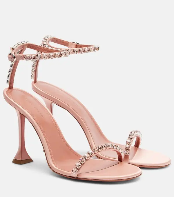 Amina Muaddi Gigi 95 Crystal-embellished Satin Sandals - Pink