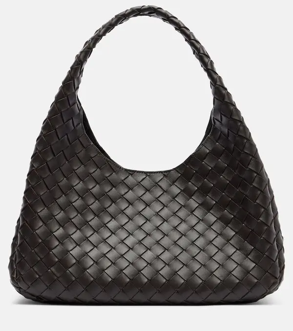Bottega Veneta Campana Intrecciato Leather Shoulder Bag - Brown