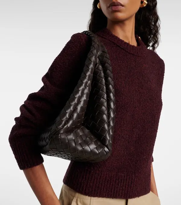 Bottega Veneta Campana Intrecciato Leather Shoulder Bag - Brown