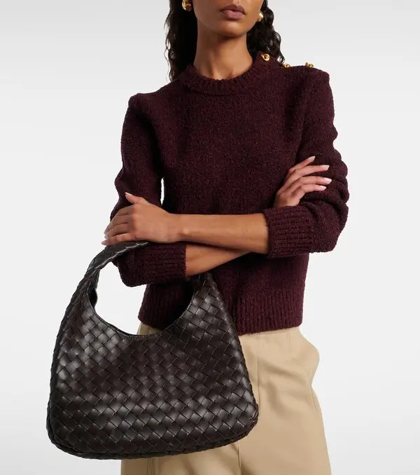 Bottega Veneta Campana Intrecciato Leather Shoulder Bag - Brown
