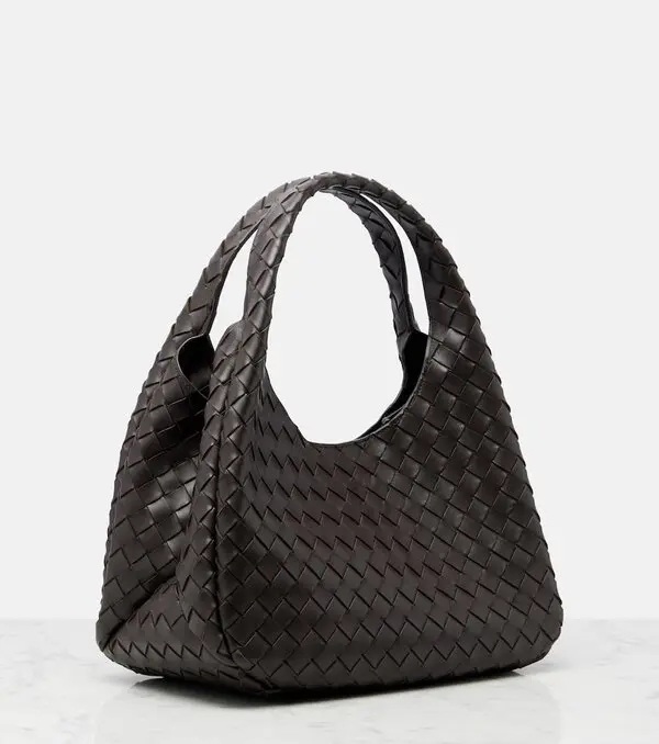 Bottega Veneta Campana Intrecciato Leather Shoulder Bag - Brown