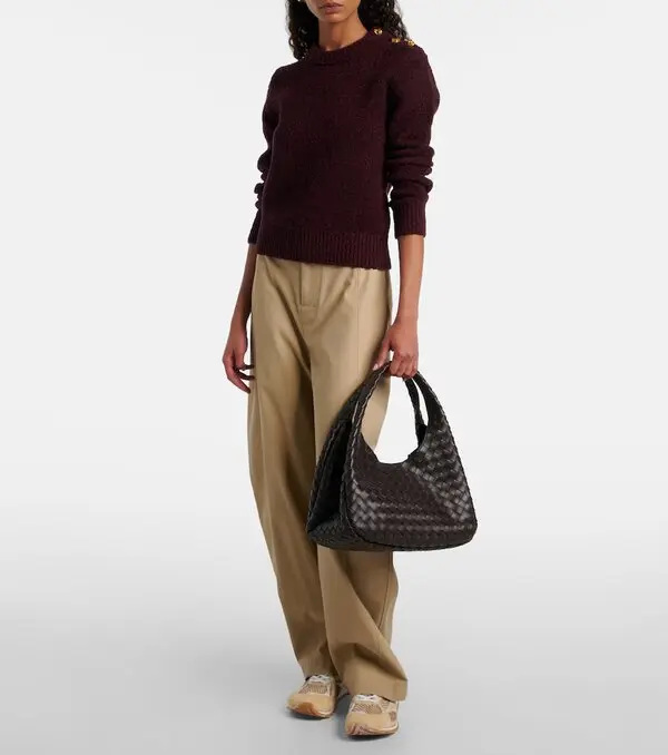 Bottega Veneta Campana Intrecciato Leather Shoulder Bag - Brown