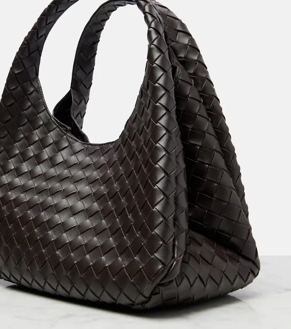 Bottega Veneta Campana Intrecciato Leather Shoulder Bag - Brown