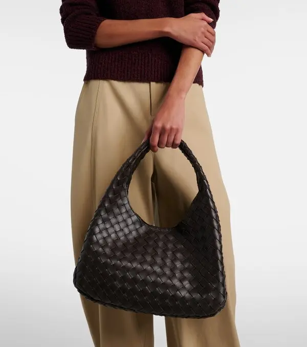 Bottega Veneta Campana Intrecciato Leather Shoulder Bag - Brown