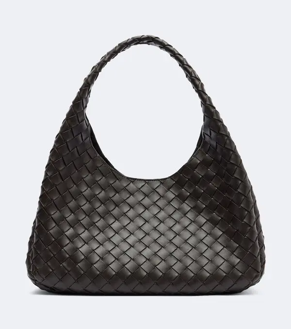 Bottega Veneta Campana Intrecciato Leather Shoulder Bag - Brown
