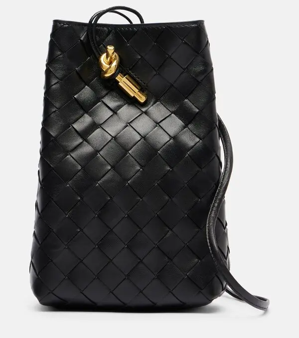 Bottega Veneta Andiamo Intrecciato Leather Phone Pouch - Black