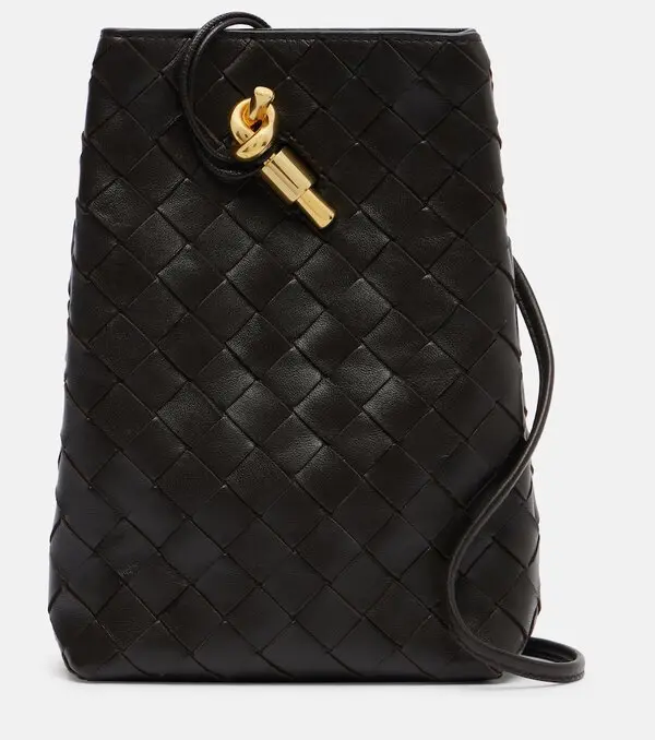 Bottega Veneta Andiamo Intrecciato Leather Phone Pouch - Brown