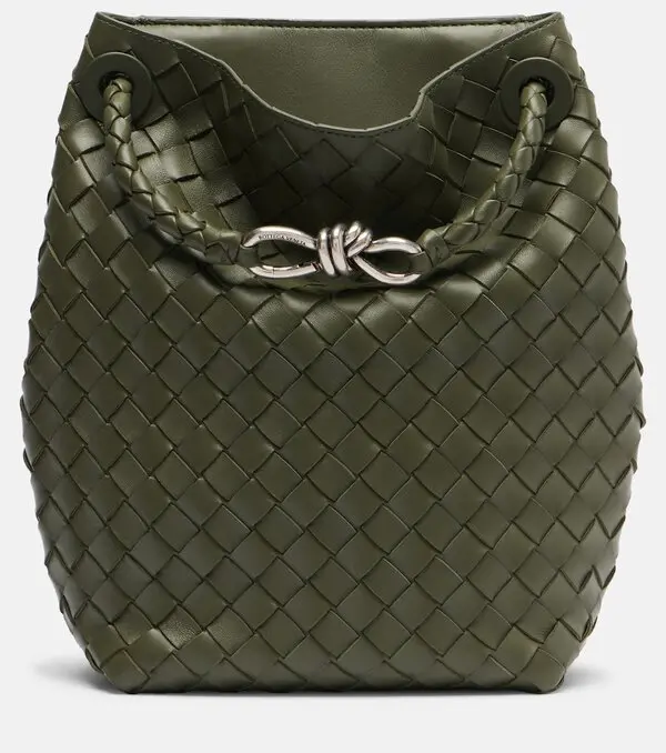 Bottega Veneta Andiamo Intrecciato Small Bucket Bag - Green