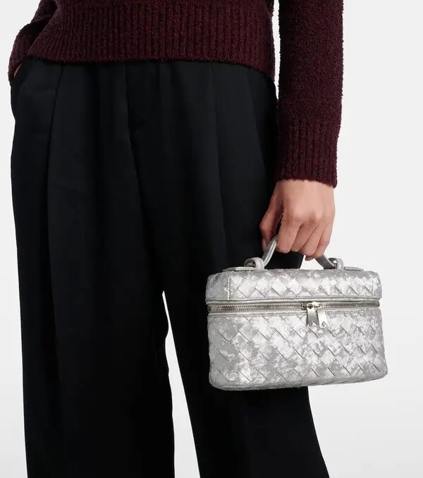 Bottega Veneta Metallic Leather Vanity Bag - Silver