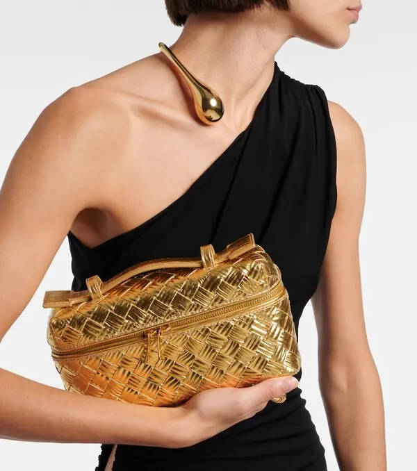 Bottega Veneta Bang Bang Metallic Leather Vanity Bag - Gold