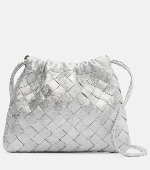 Bottega Veneta Intrecciato Small Metallic Leather Pouch - Silver