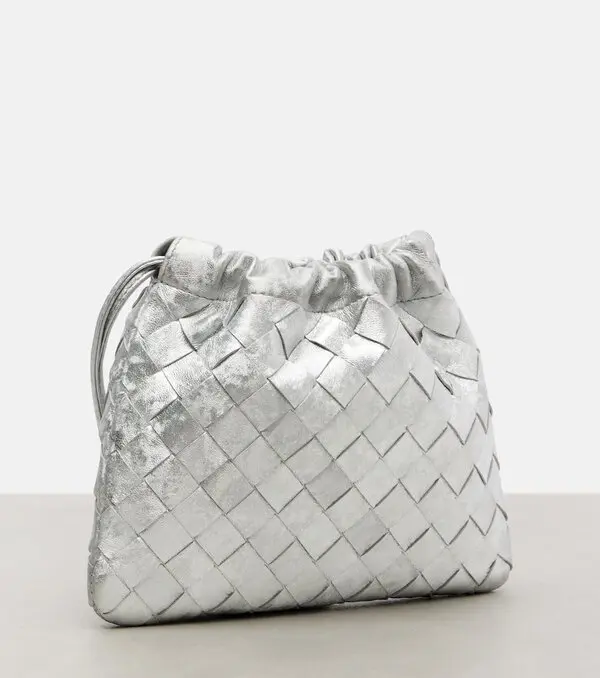 Bottega Veneta Intrecciato Small Metallic Leather Pouch