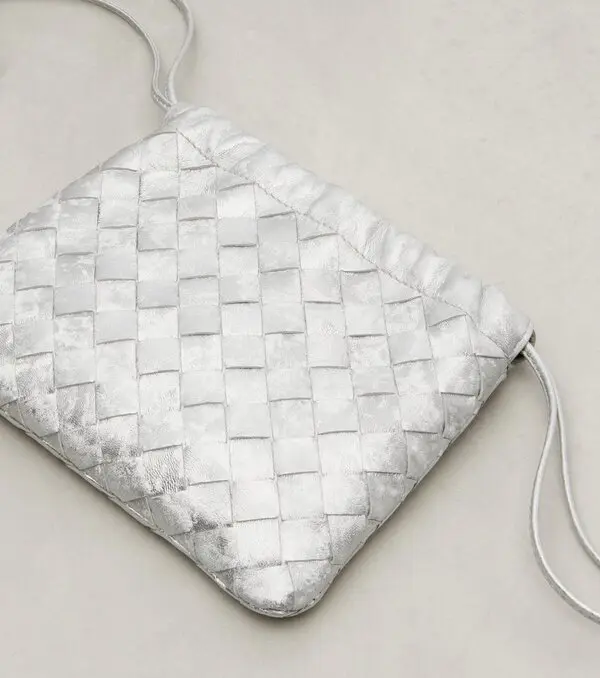 Bottega Veneta Intrecciato Small Metallic Leather Pouch
