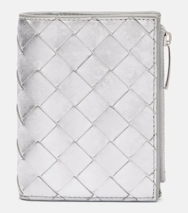 Bottega Veneta Intrecciato Small Leather Bifold Wallet - Silver