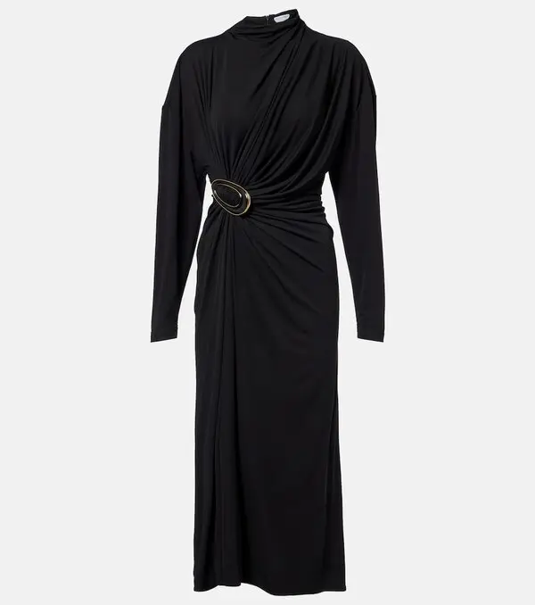 Bottega Veneta Gathered Crêpe Jersey Midi Dress - Black