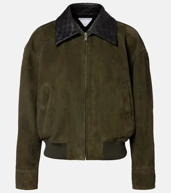 Bottega Veneta Intrecciato Suede Blouson Jacket - Green
