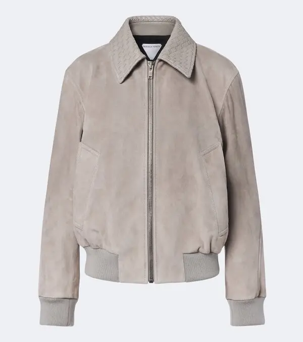 Bottega Veneta Intrecciato Suede Blouson Jacket - Grey