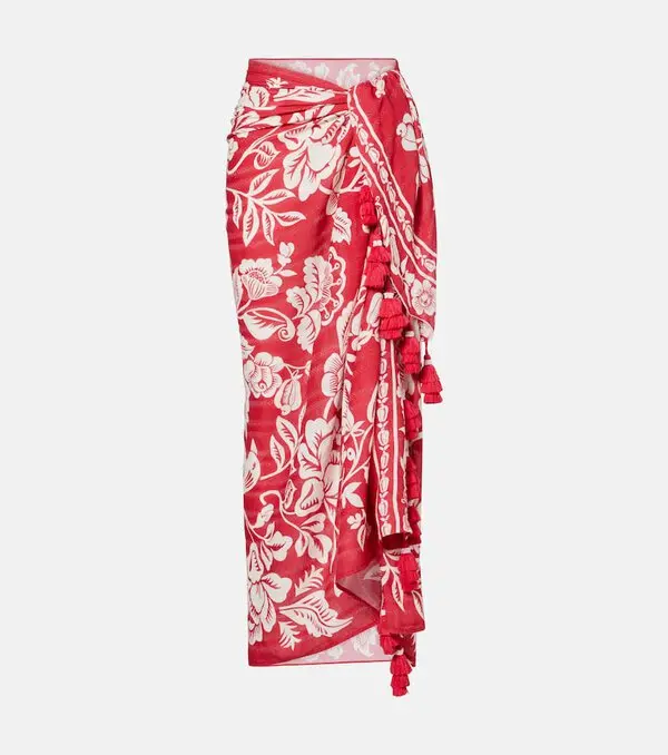 Farm Rio Cashew And Birds Printed Cotton Beach Cover-up - Red