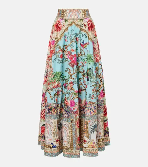 Camilla Embellished Floral Cotton Poplin Maxi Skirt