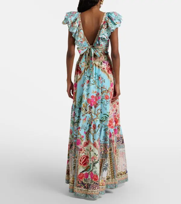 Camilla Embellished Floral Cotton Poplin Maxi Skirt