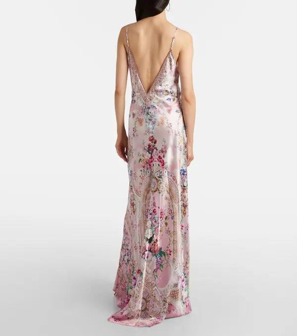 Camilla Embellished Floral Silk Satin Maxi Dress