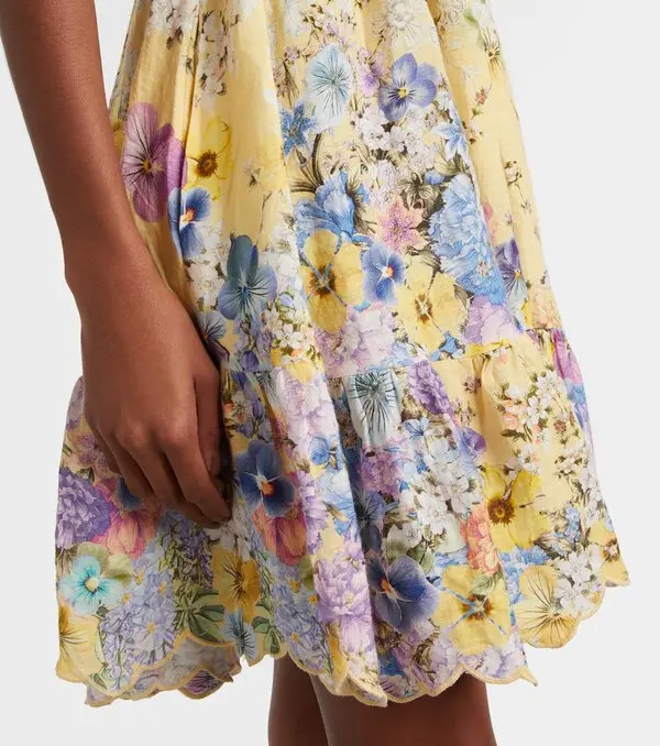 Camilla Embellished Floral Halterneck Linen Minidress - Yellow